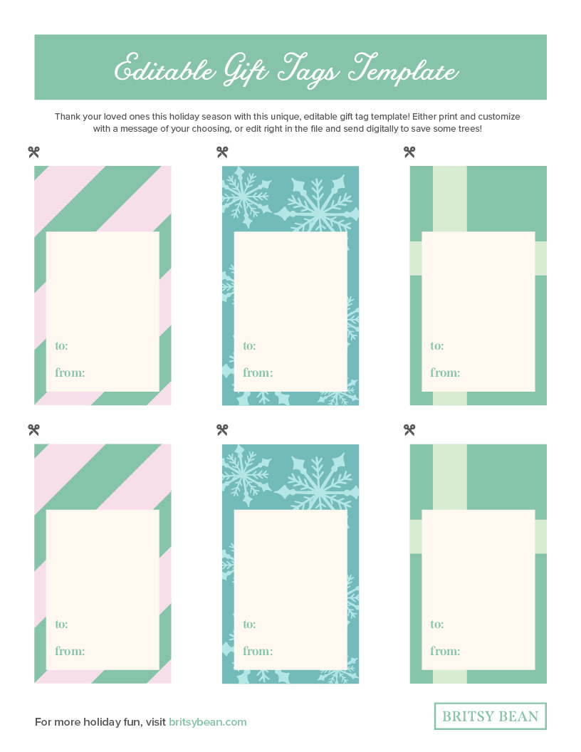 Editable Gift Tags Template - Britsy Bean
